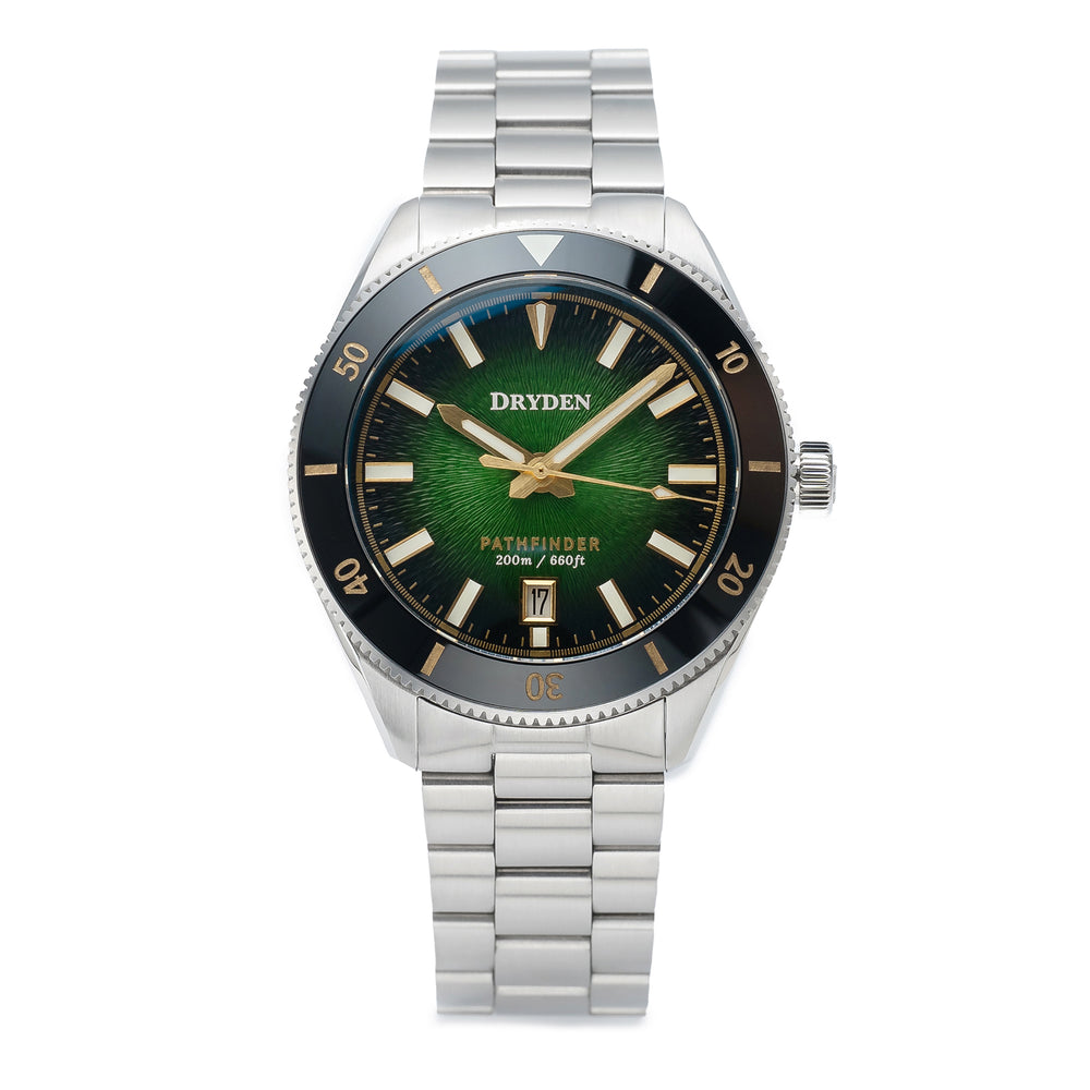 Dryden Pathfinder 41mm 200M Automatic Dive Watch - Green & Gold ...