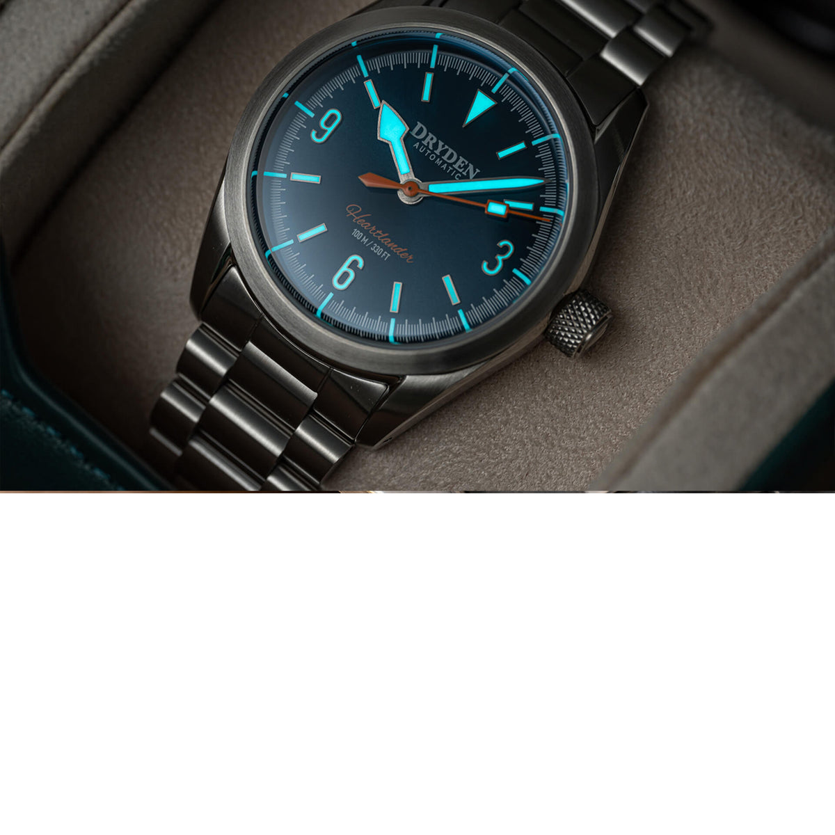 Dryden Heartlander 38mm Automatic Field Watch - Full Lume – Dryden Watch Co