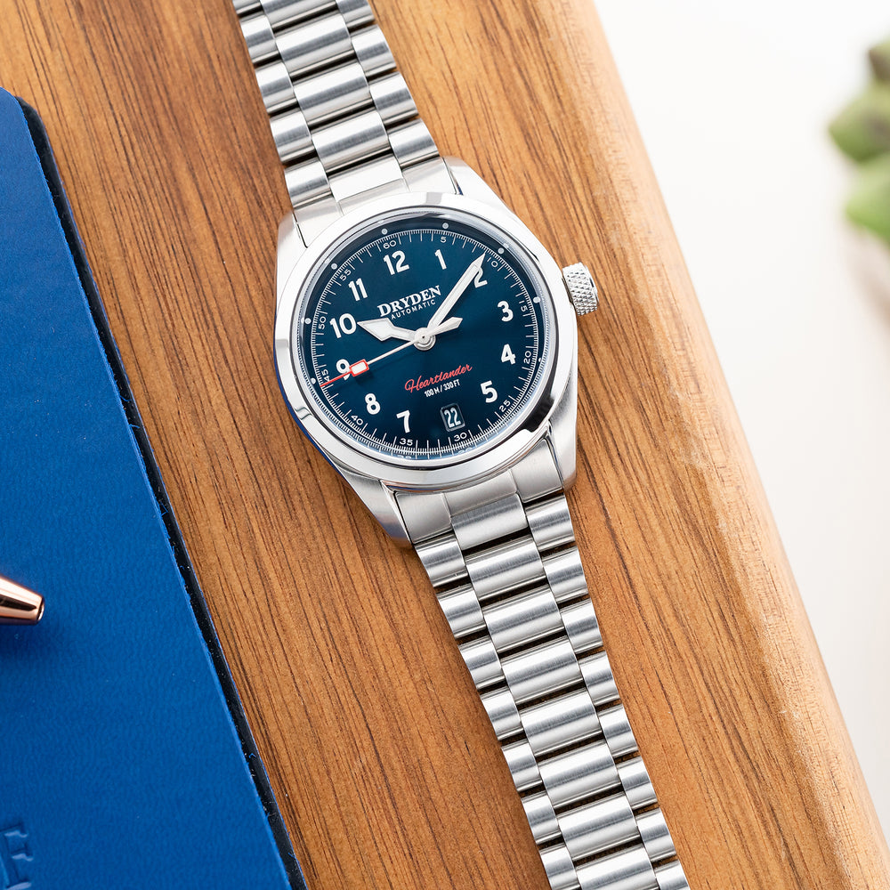 Dryden Heartlander 38mm Automatic Field Watch - Blue & Crimson – Dryden ...
