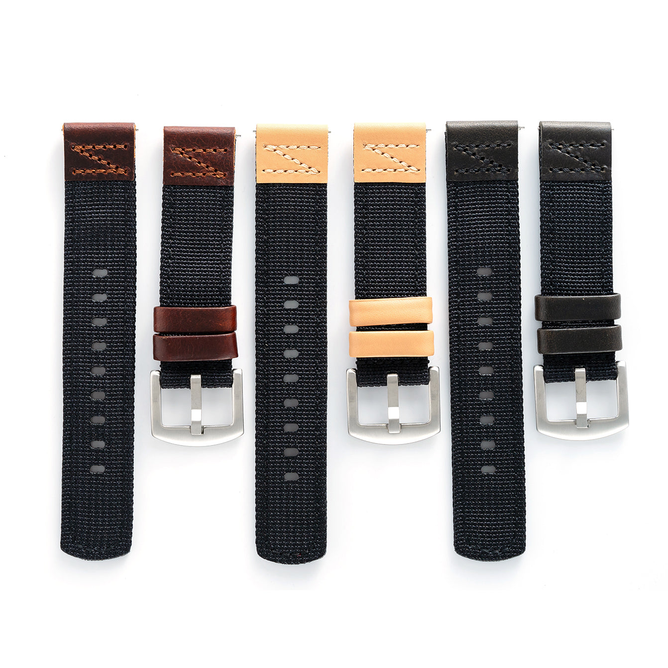 18mm 20mm 22mm Quick Release Black Nylon & Leather Field Watch Band ...