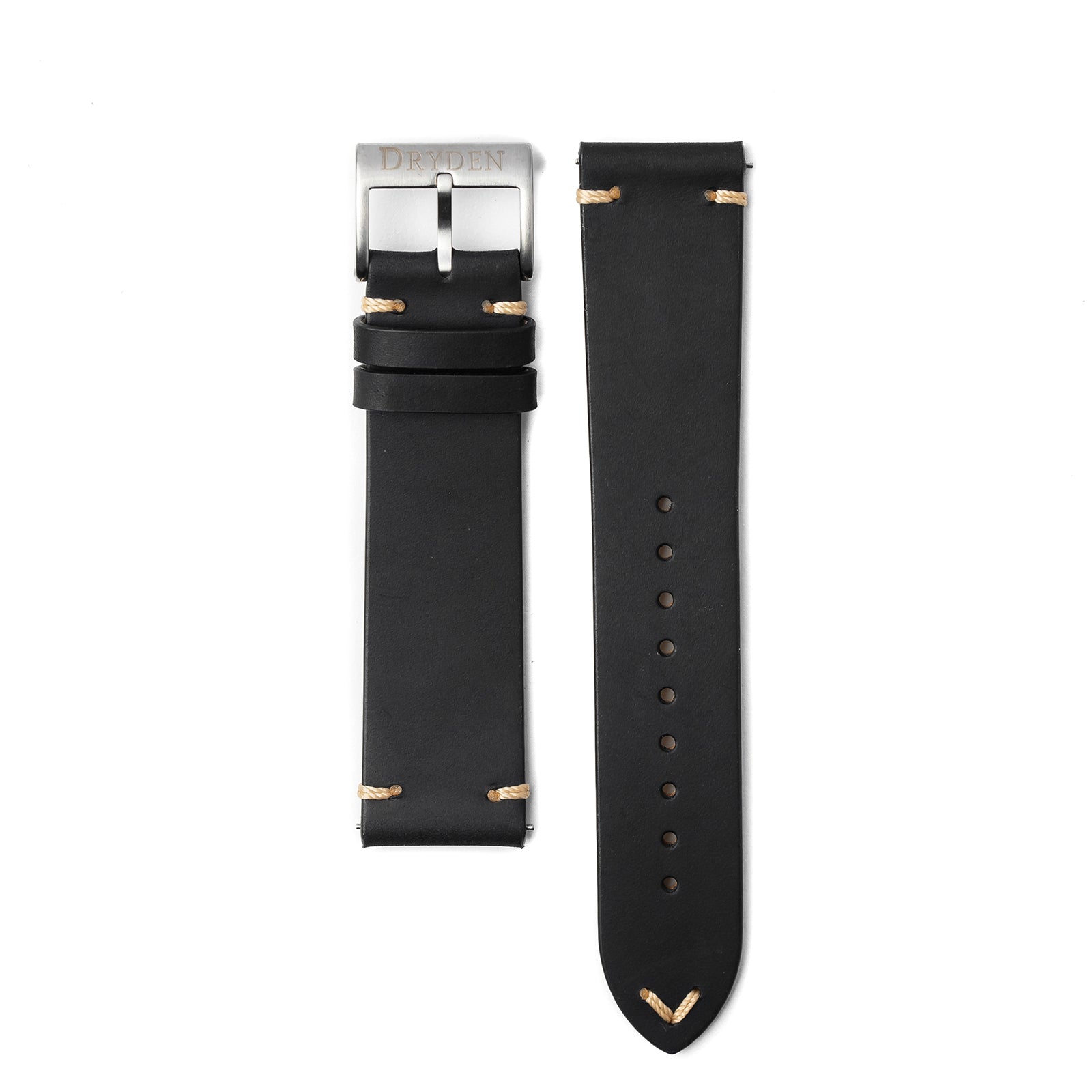 22mm Quick Release Simple Stitch Leather Watch Strap - Black – Dryden ...