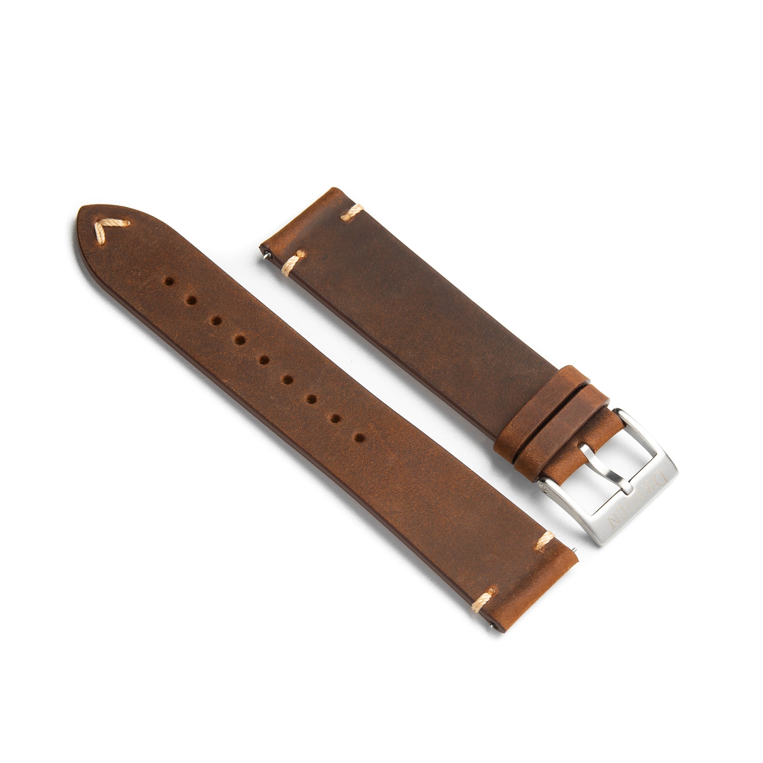 22mm Quick Release Simple Stitch Leather Watch Strap - Dark Brown ...