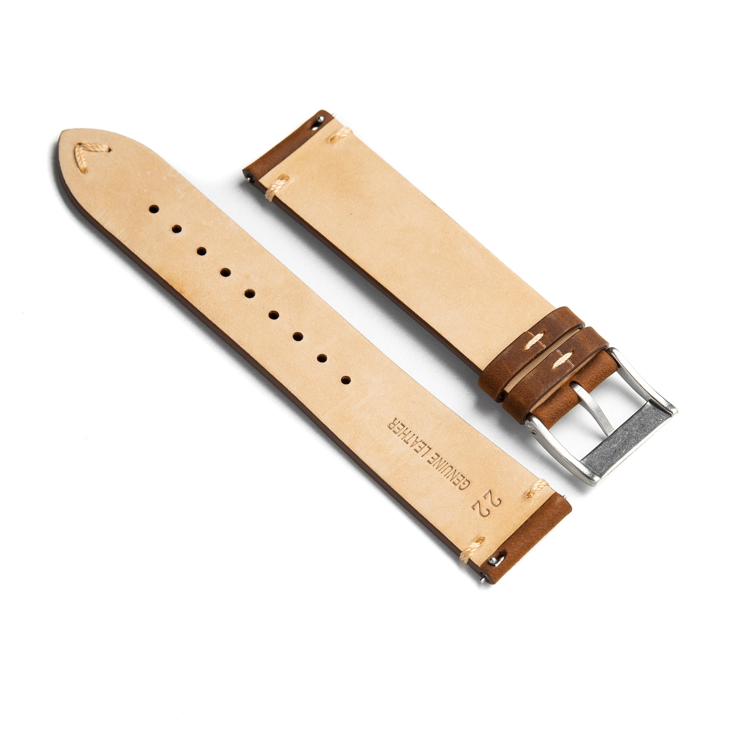 22mm Quick Release Simple Stitch Leather Watch Strap - Dark Brown ...