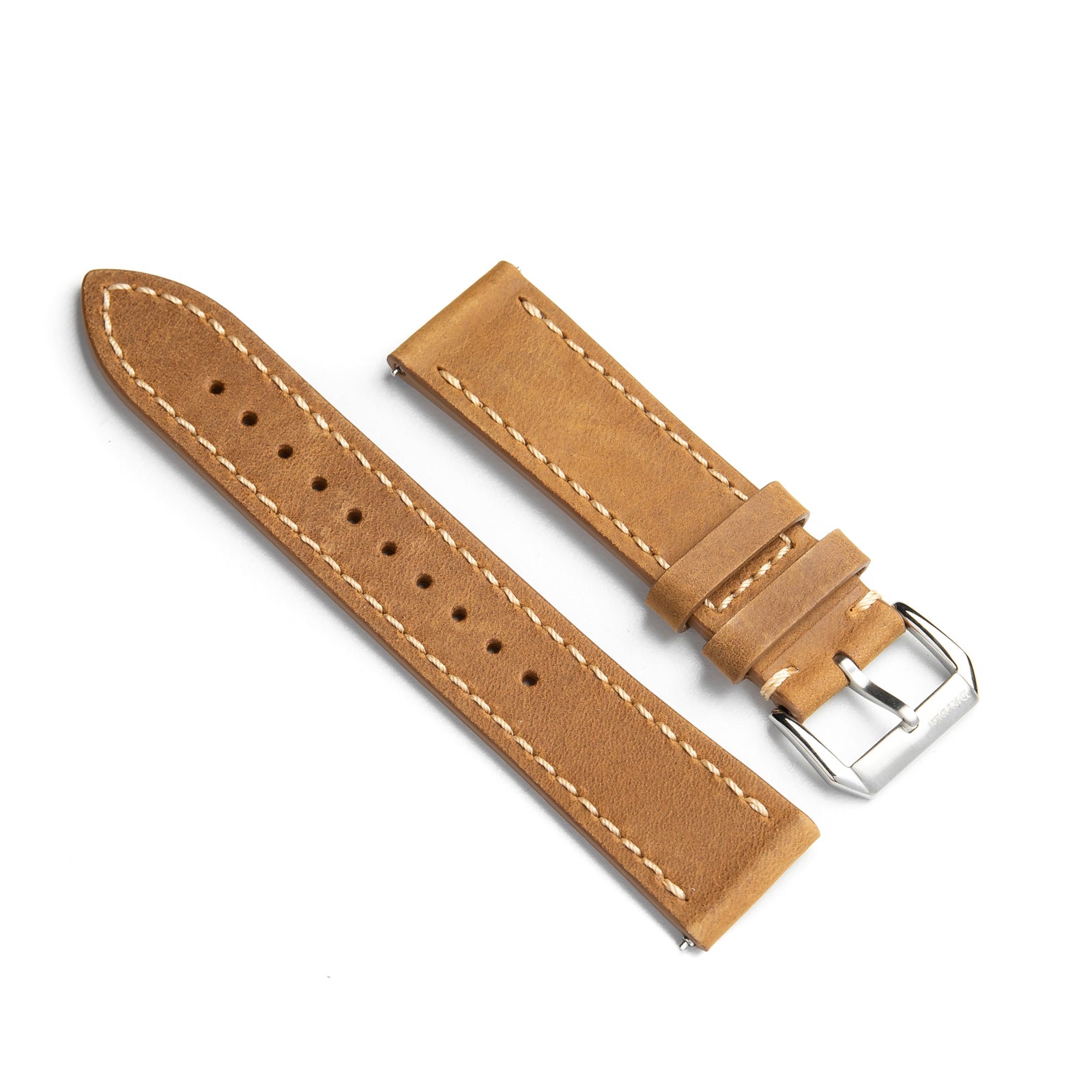 22mm Quick Release Full Stitch Leather Watch Strap - Tan Light Brown ...